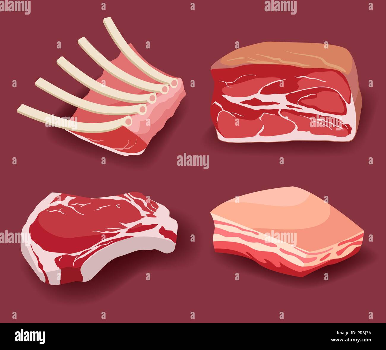 Fleisch Icon Set Vektor frisches Fleisch Symbole gesetzt Stock ...