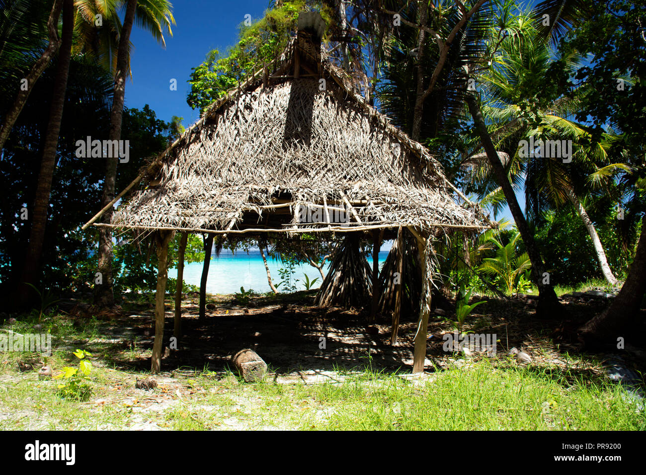 Mikronesischen Hütte in einem tropischen Strand bei Ant Atoll, Pohnpei ...