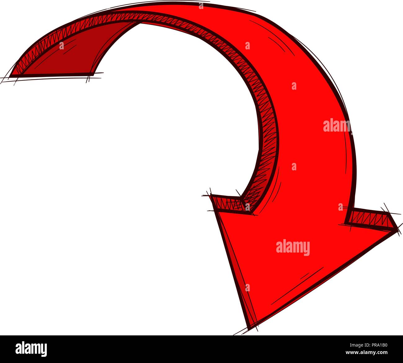 Roter Pfeil. Nach unten gebogenen unterzeichnen. Farbige doodle Stock-Vektorgrafik - Alamy