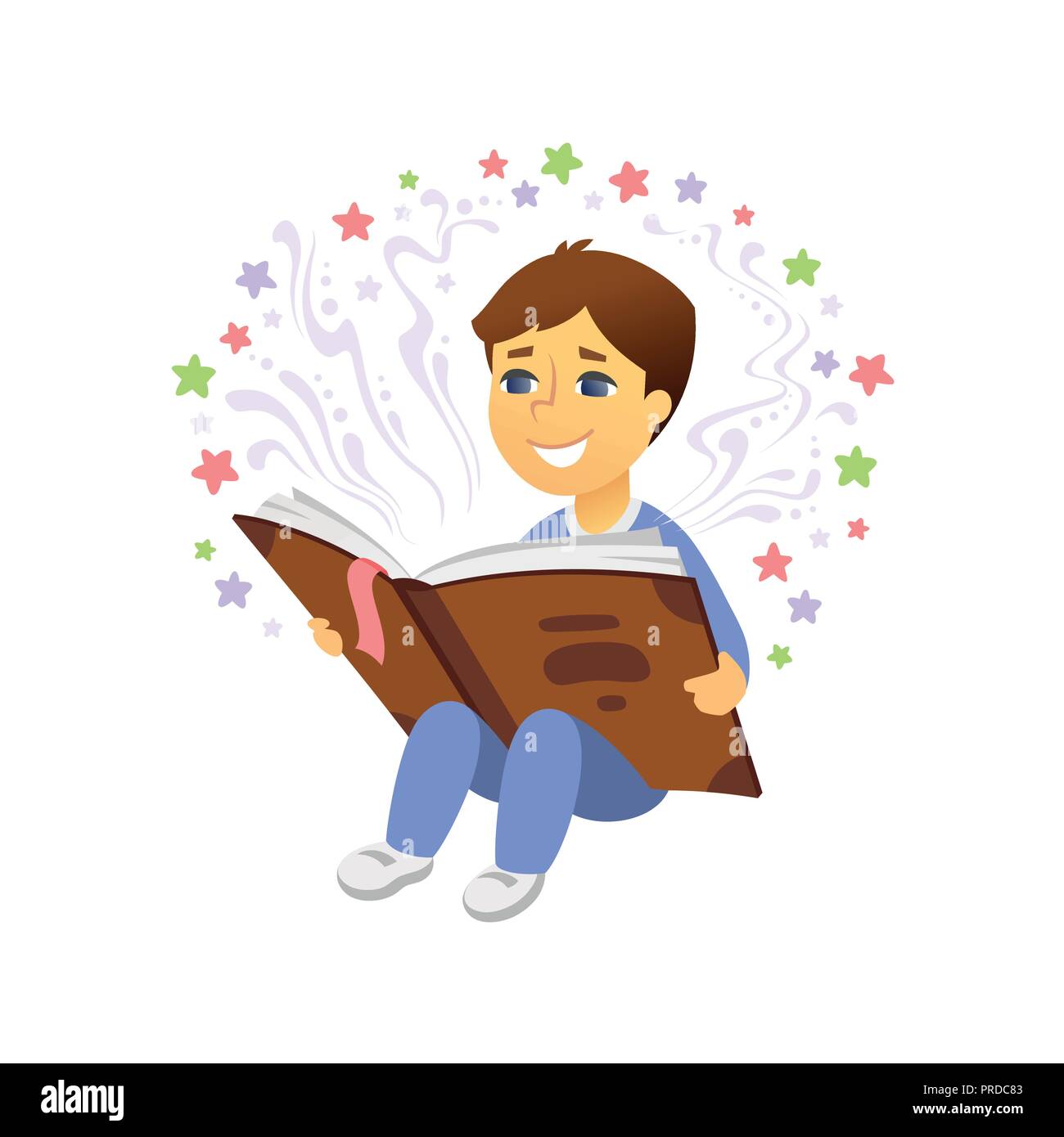 Vector illustration cartoon boy reading Stock-Vektorgrafiken kaufen - Alamy