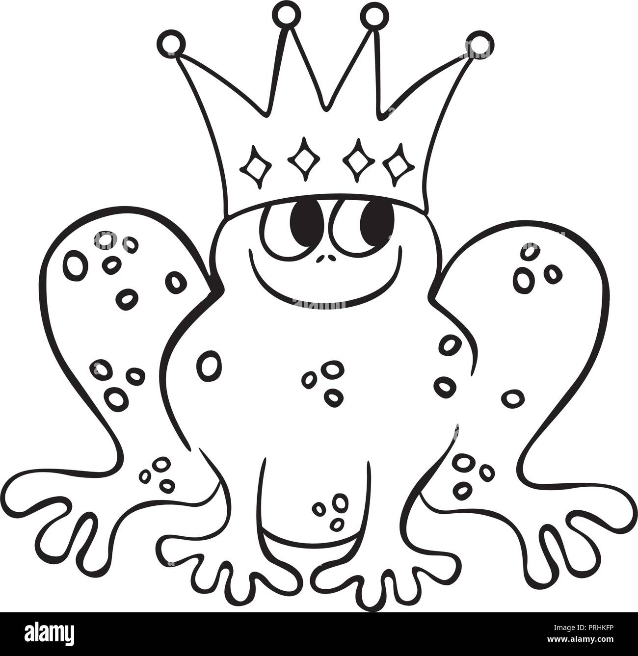 Frosch eine Krone trägt. umrissen Cartoon mit Handgezeichnetem Skizze ...