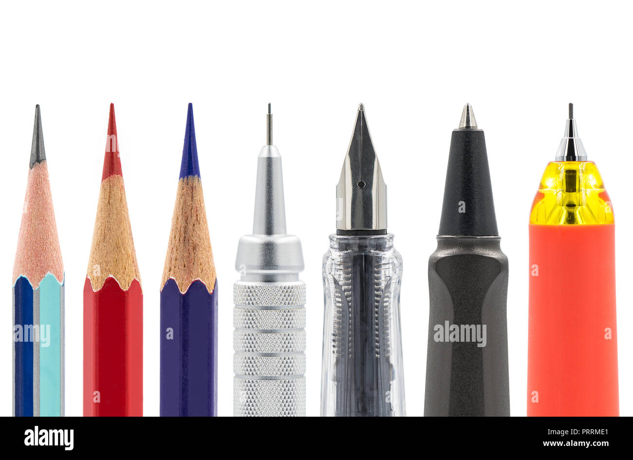 Verschiedene Schreibwaren Schreibzeug auf weißem Hintergrund ...