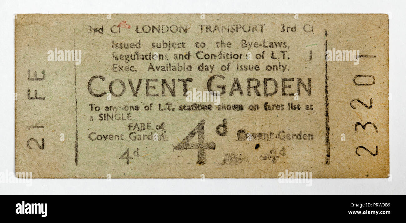Vintage 1950s London Underground Ticket - Covent Garden Station ...