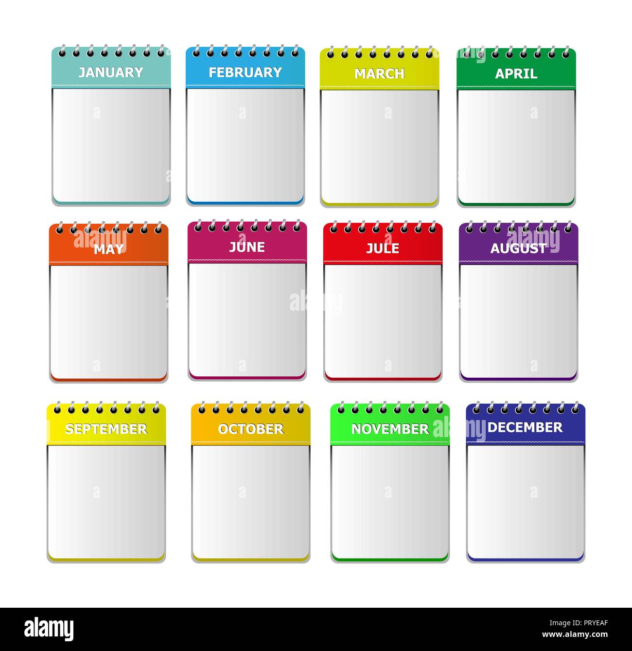 Eine Reihe von Vorlagen für den Kalender mit den Namen der Monate ohne ...