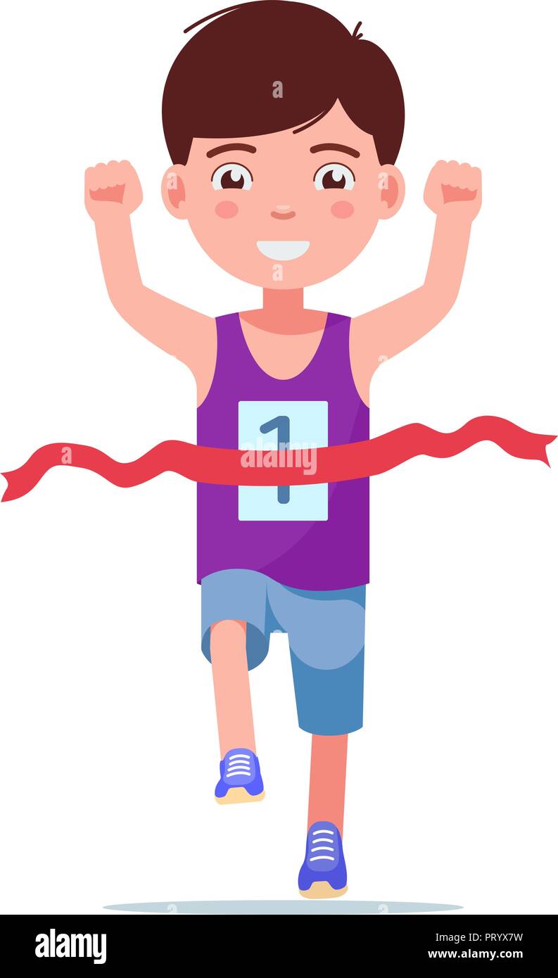 Cartoon boy läuft und gewinnt ein Marathon Stock-Vektorgrafik - Alamy