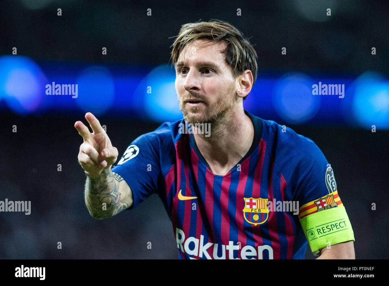 Lionel Messi Feiern nach dem Scoring 1 Ziel im Wembley Stadiumin Match ...