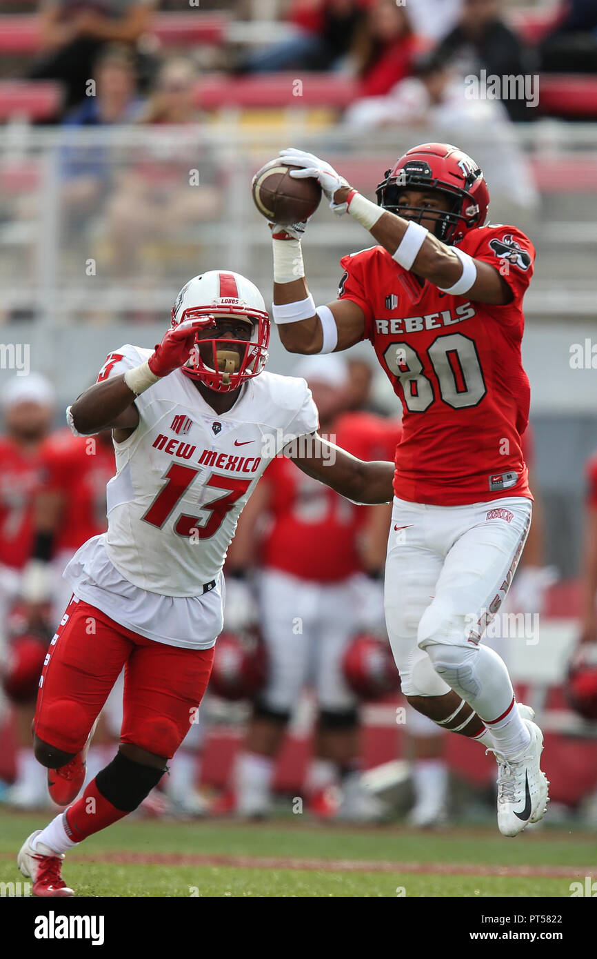 Las Vegas, NV, USA. 6. Okt, 2018. UNLV Rebellen wide receiver Brandon ...