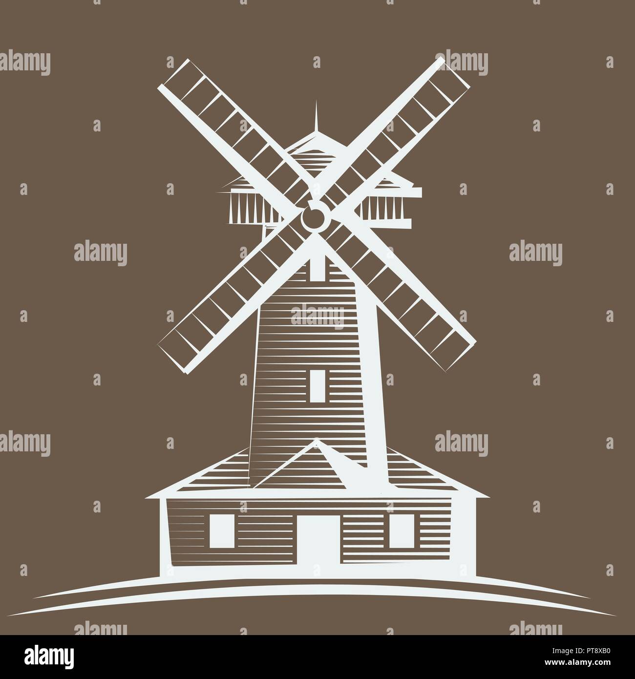 Alte hölzerne Mühle, Mühle Logo oder Label. Landwirtschaft Konzept ...