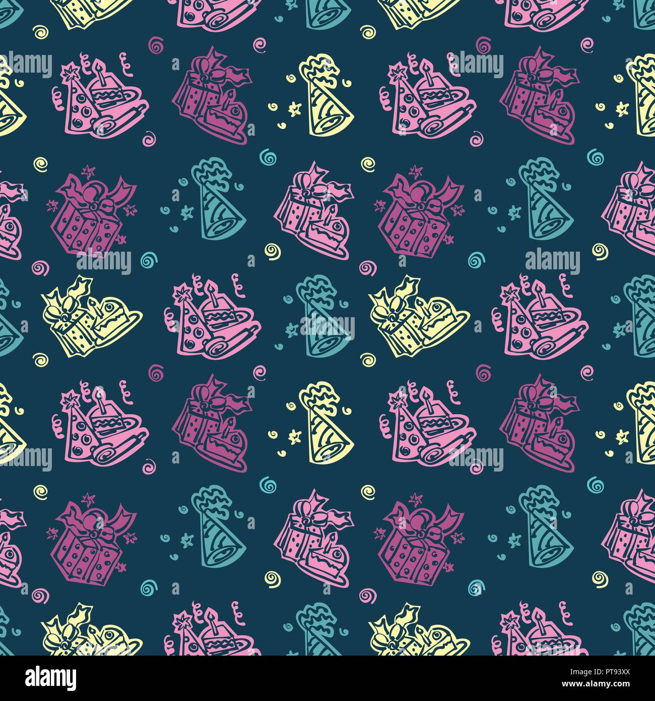 Happy birthday Hand gezeichneten Muster Hintergrund mit pastellfarbenen ...