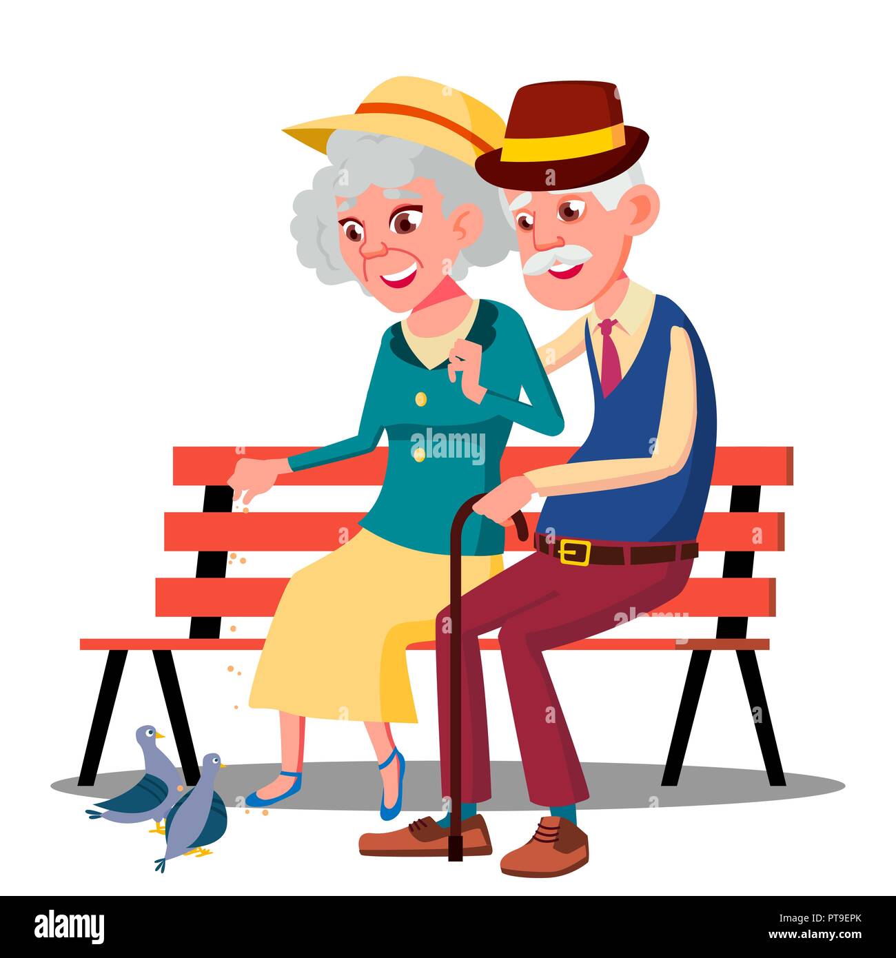 älteres paar sitzt auf parkbank Stock-Vektorgrafiken kaufen - Alamy