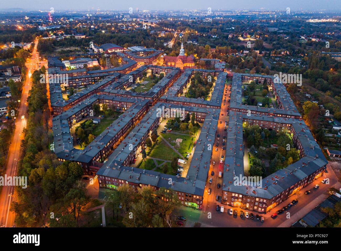 Antenne drone Ansicht auf Siedlung und Nikiszowiec Bergarbeiter ...