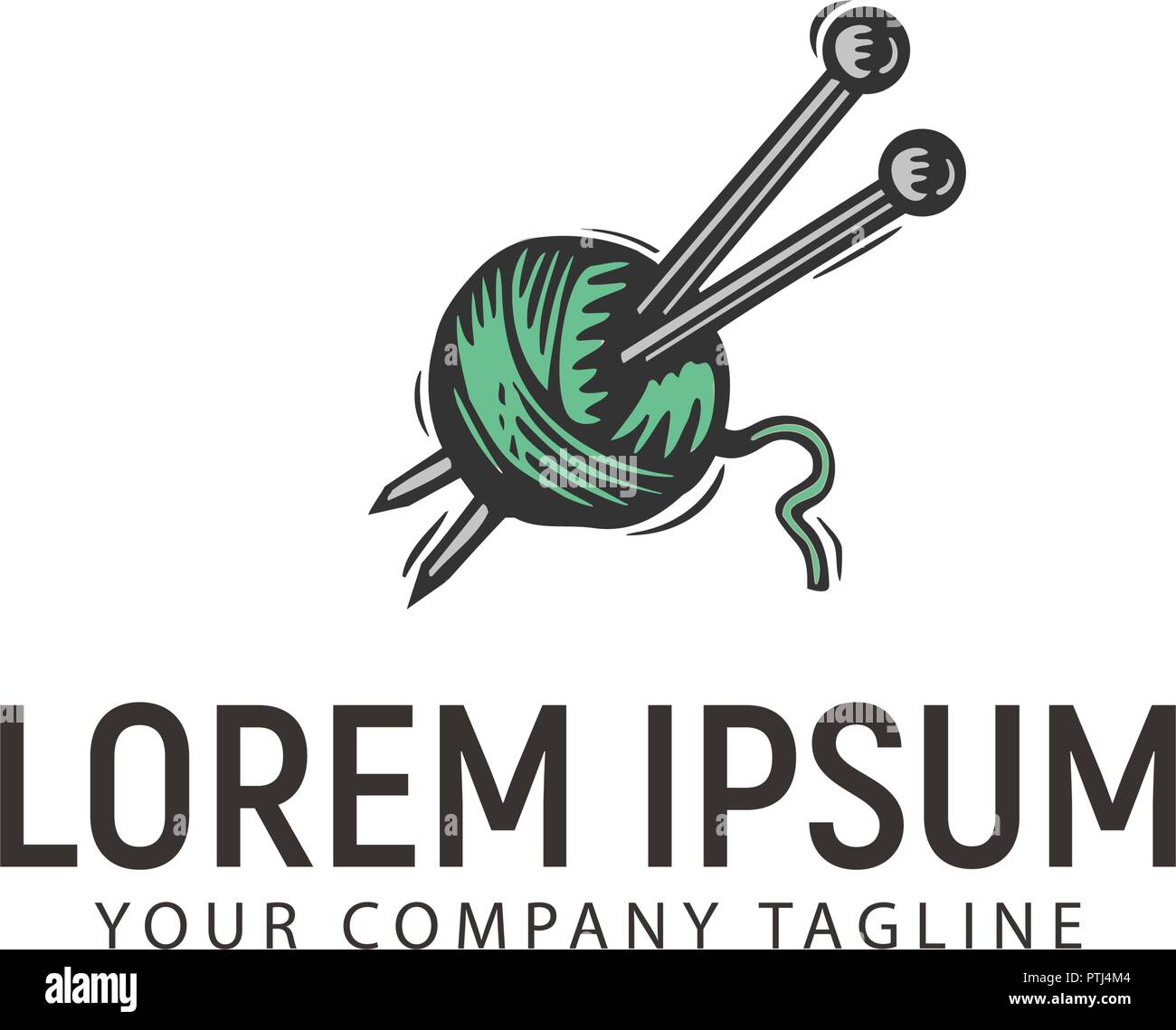 Faden und Nadel retro Hand gezeichnet Logo Design Konzept Vorlage Stock ...