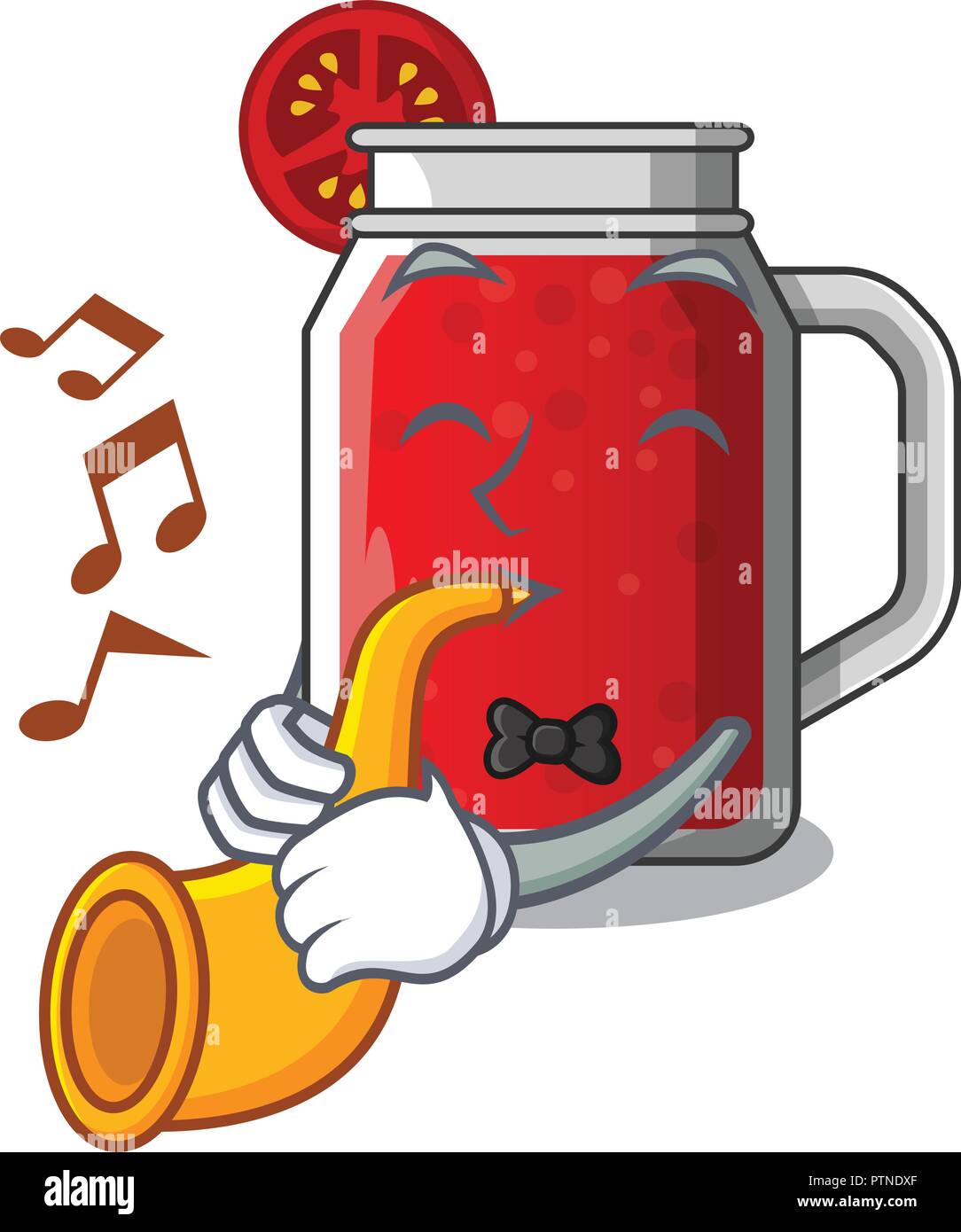 Mit Trompete lecker Tomatensaft auf Cartoon Tabelle Vector Illustration ...