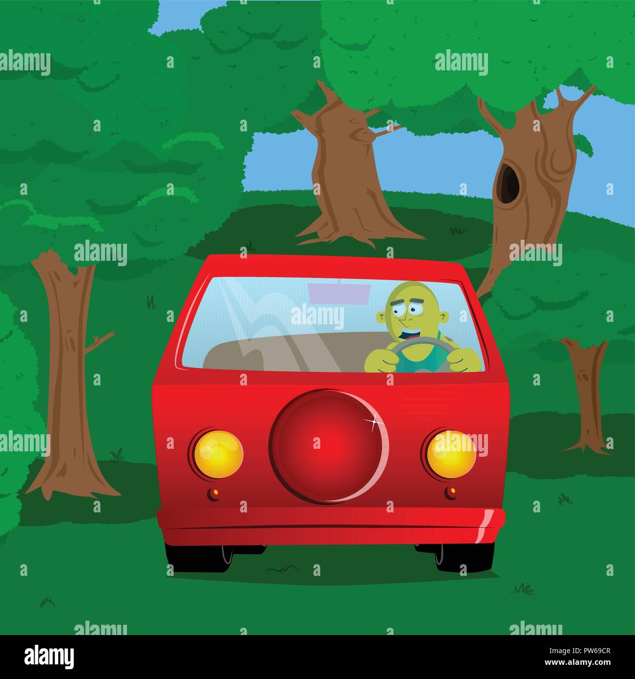 Gelbe Mann fahren, mit einem Lenkrad. Vektor Cartoon Illustration Stock ...