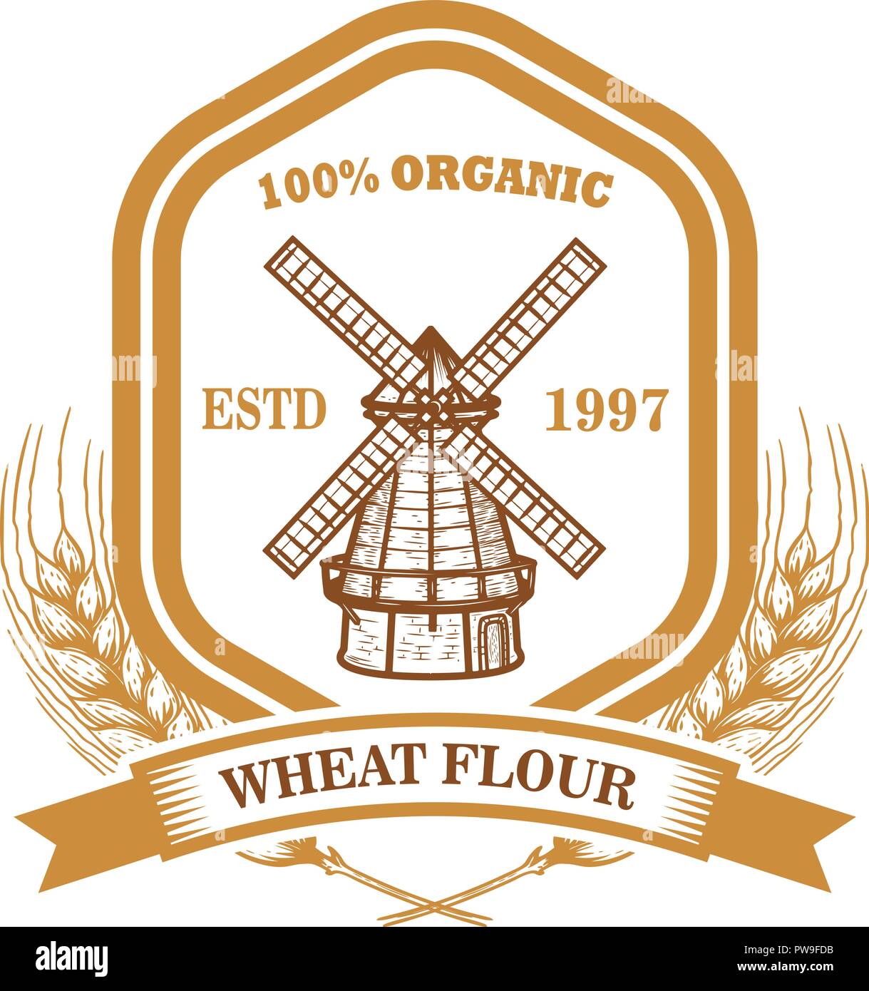 Mehl von Weizen Etikettenvorlage mit Wind Mühle Design Element für Logo ...