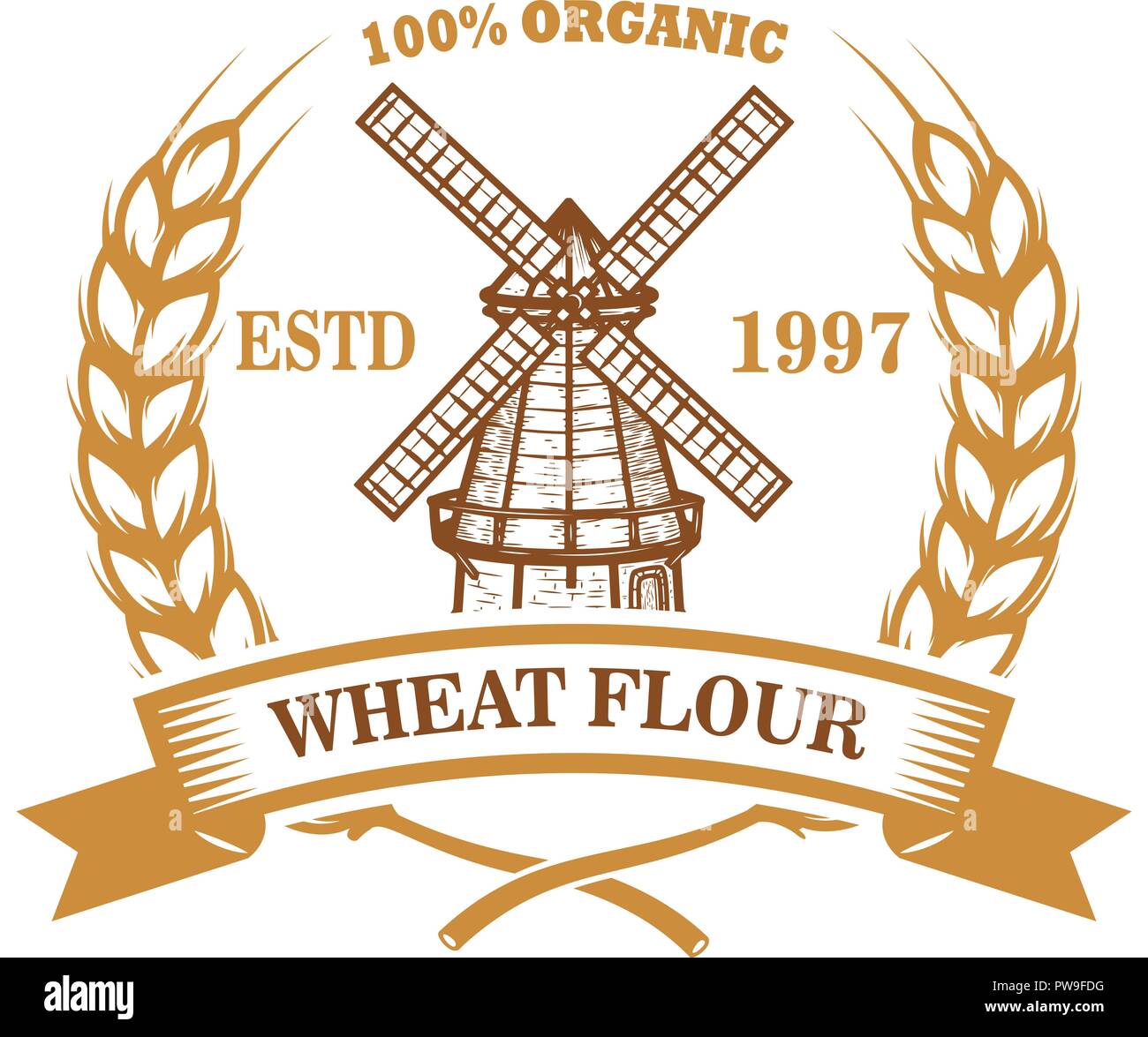 Mehl von Weizen Etikettenvorlage mit Wind Mühle Design Element für Logo ...