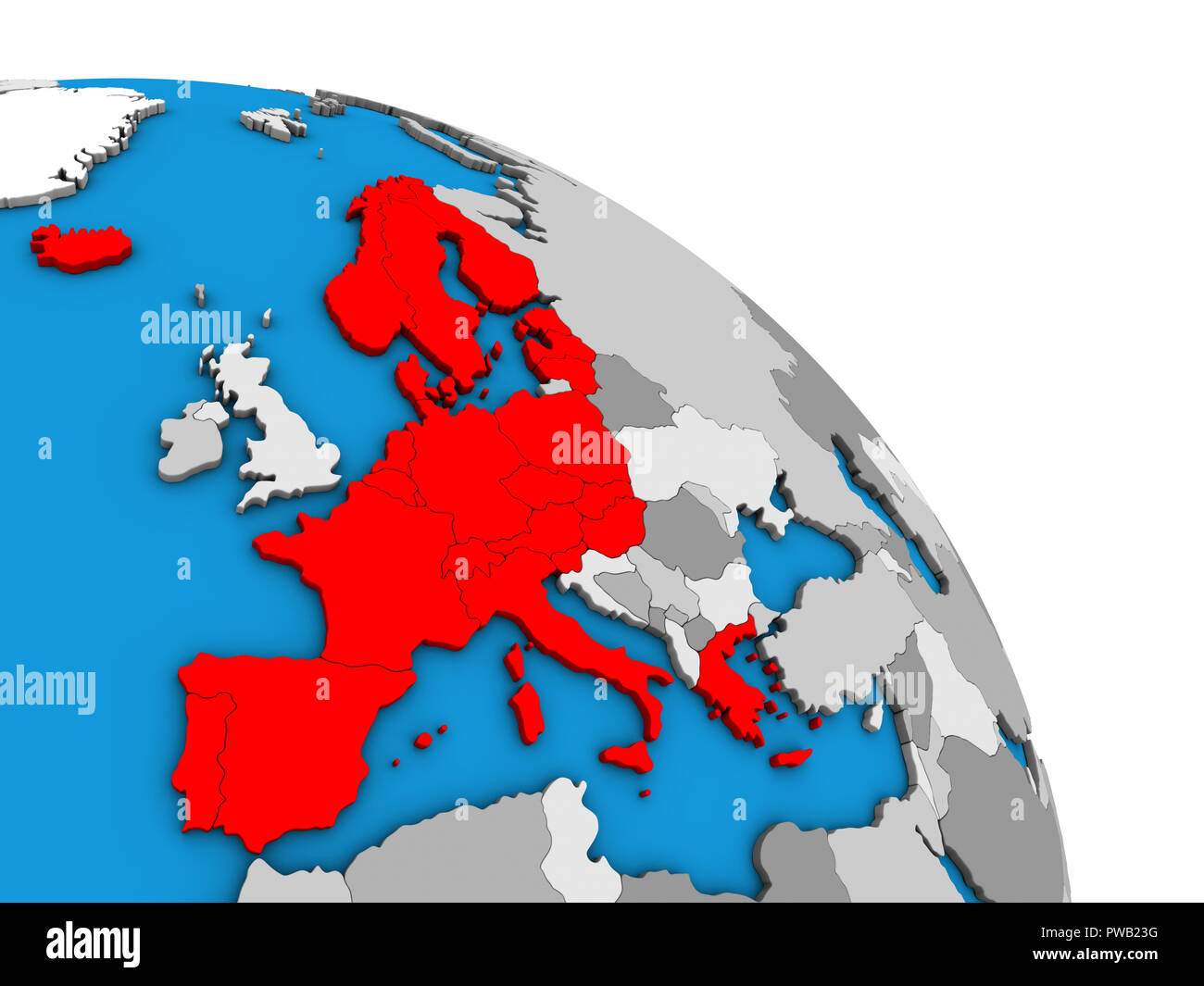 Schengen-raum Mitglieder auf einfache blaue politischen 3D-Globus. 3D ...
