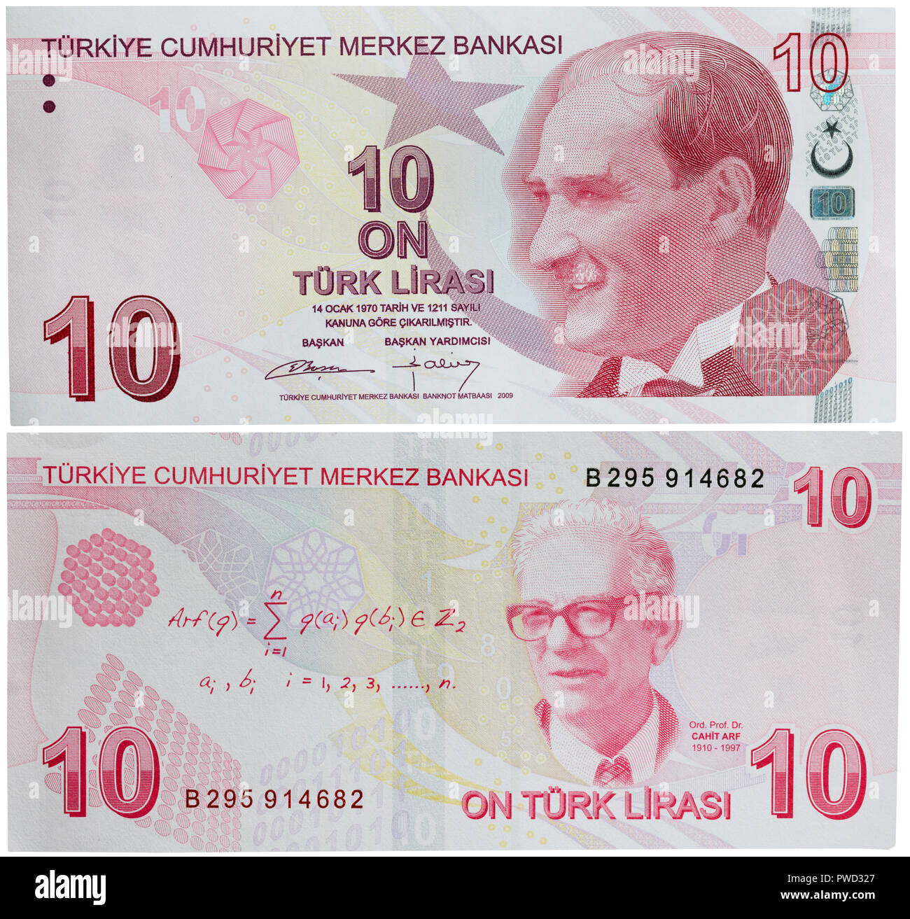 10 Lira Banknote, Mustafa Kemal Atatürk, Cahit Arf, Türkei, 2009 ...