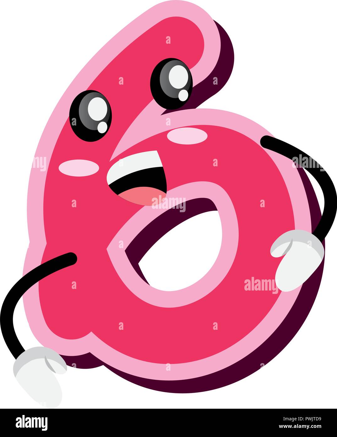Kawaii Nummer sechs Cartoon auf weißem Hintergrund Vector Illustration ...