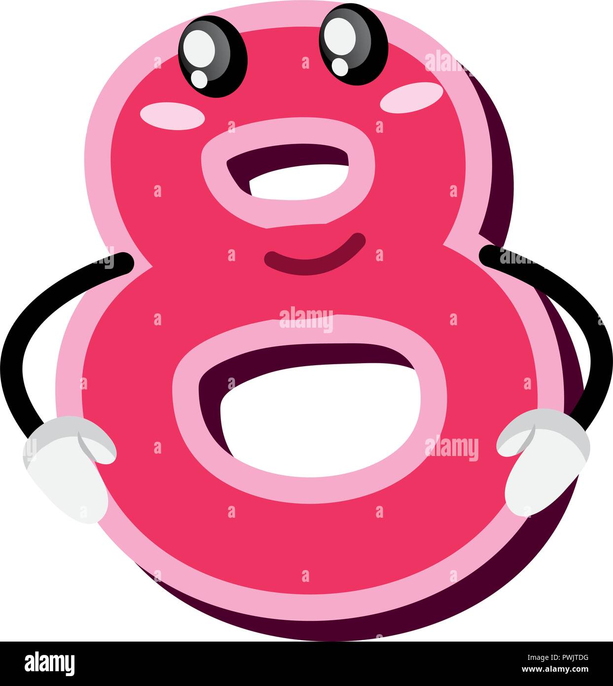 Kawaii Nummer acht Cartoon auf weißem Hintergrund Vector Illustration ...