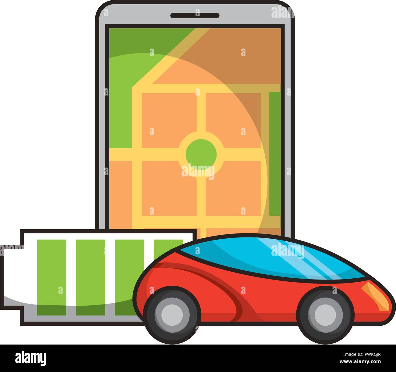 Fahrzeug mobile Map Navigation autonomen Auto Vector Illustration Stock ...