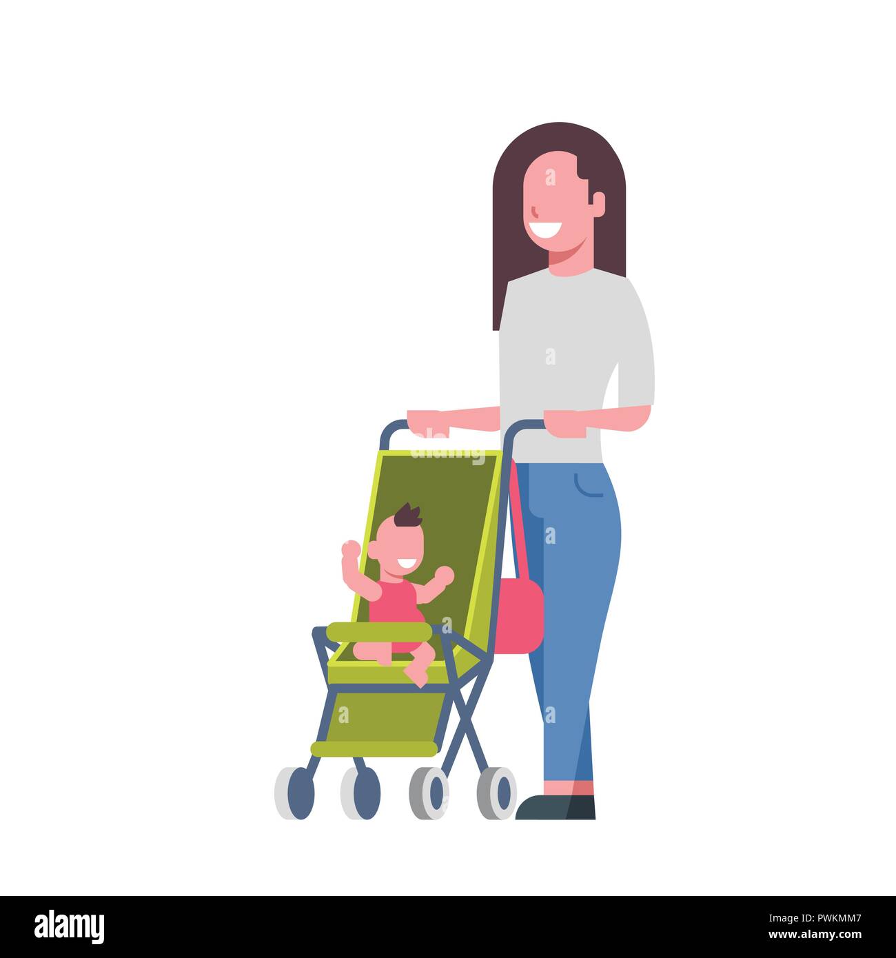 Mutter baby Sohn im Kinderwagen voller Länge avatar auf weißem ...