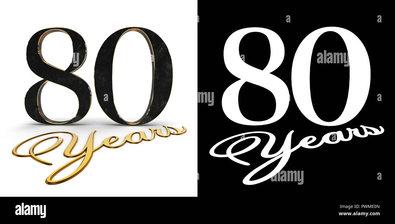 Goldene Zahl 80 (Nummer 80) und die Inschrift Jahre mit Schlagschatten ...