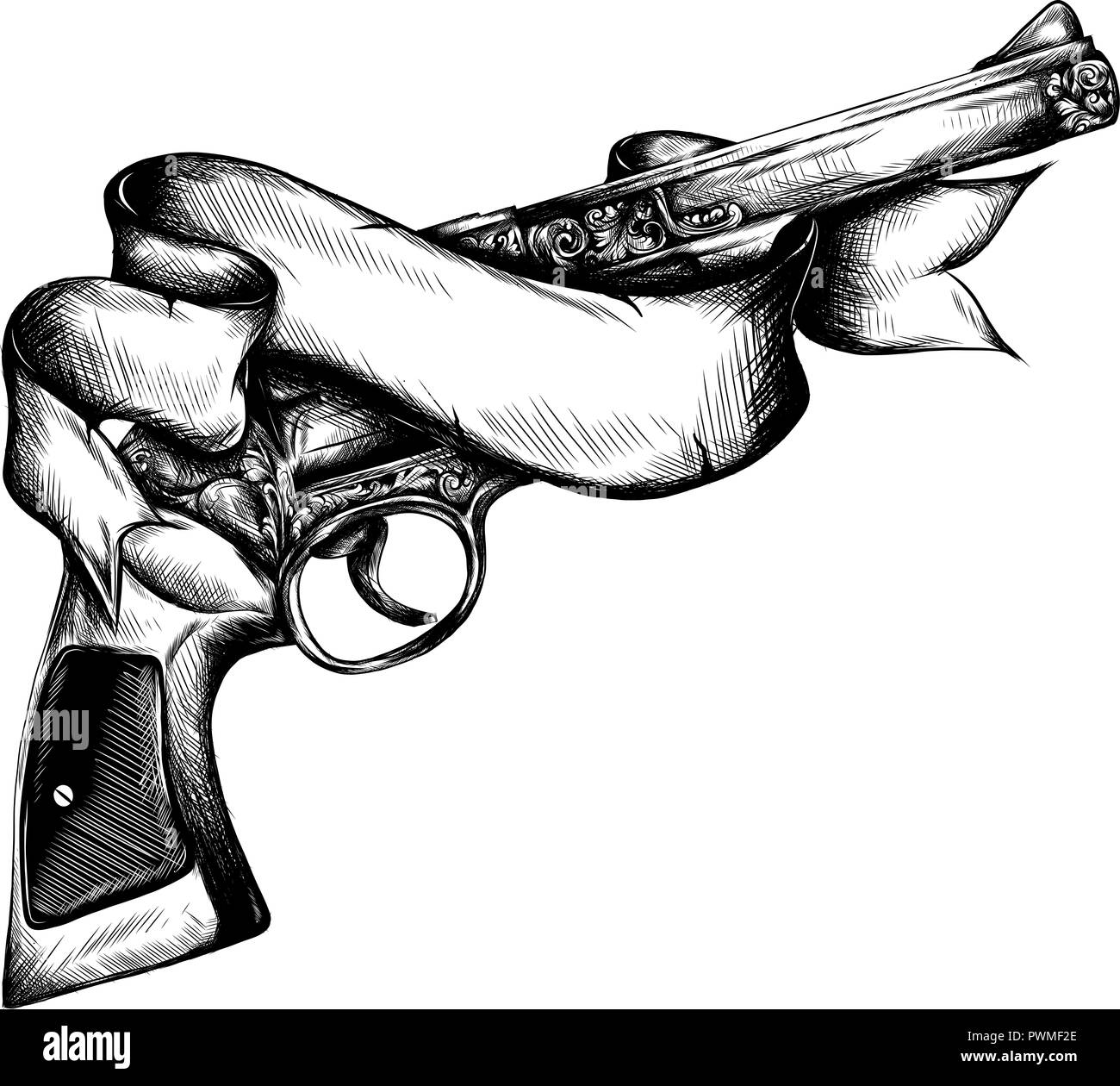 Colt Revolver Tattoo Zeichnung