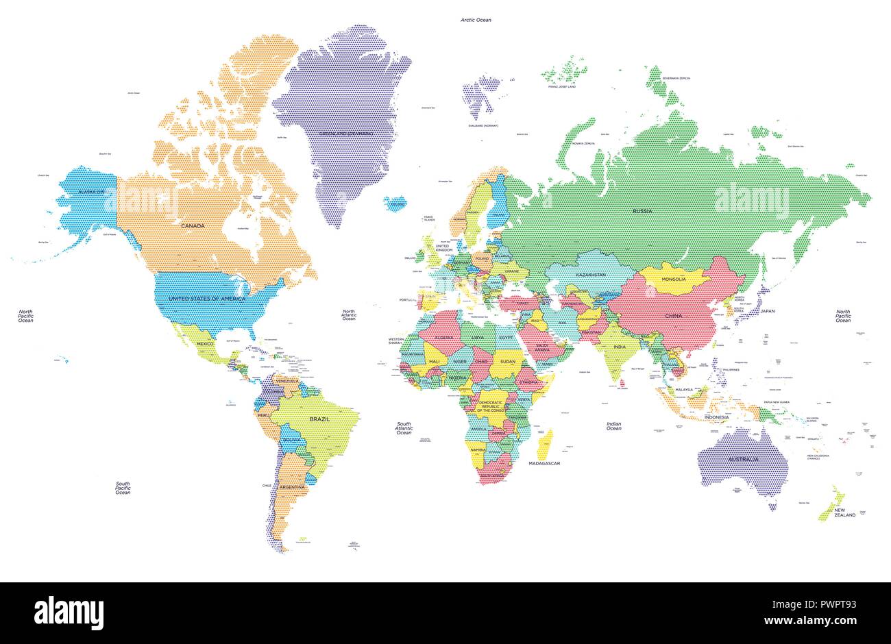 Gepunktete politische Weltkarte mit Kapitellen detaillierte Vector ...