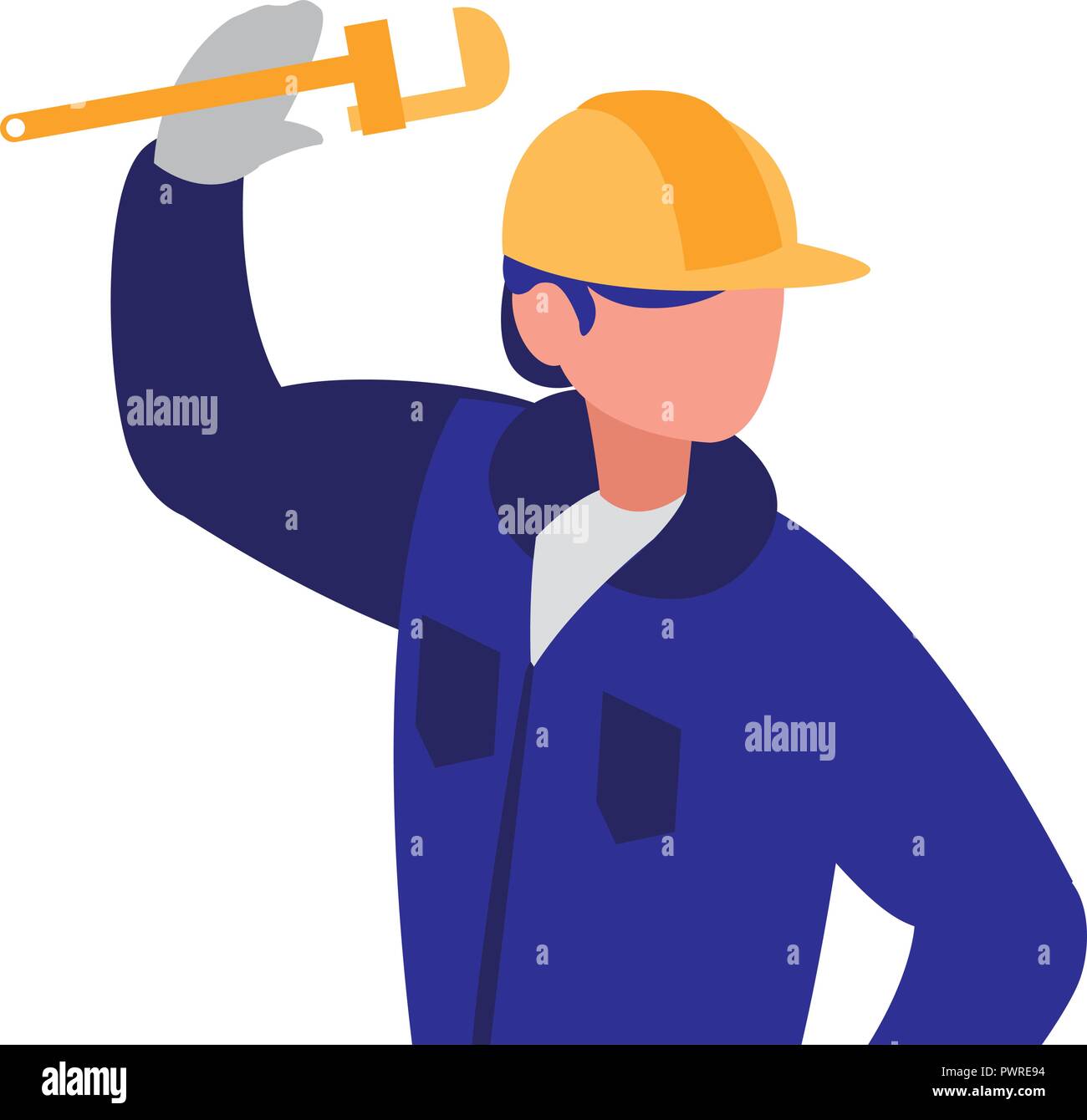 Bau builder Holding eine Rohrzange auf weißem Hintergrund, Vector Illustration Stock ...