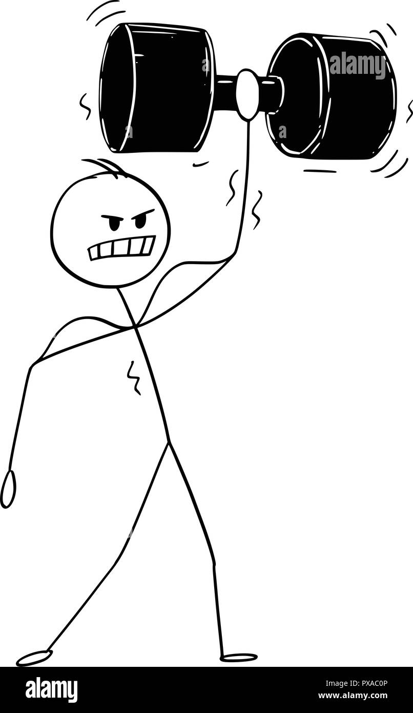 Cartoon von muskulösen Mann heben große und schwere Hantel Stock ...
