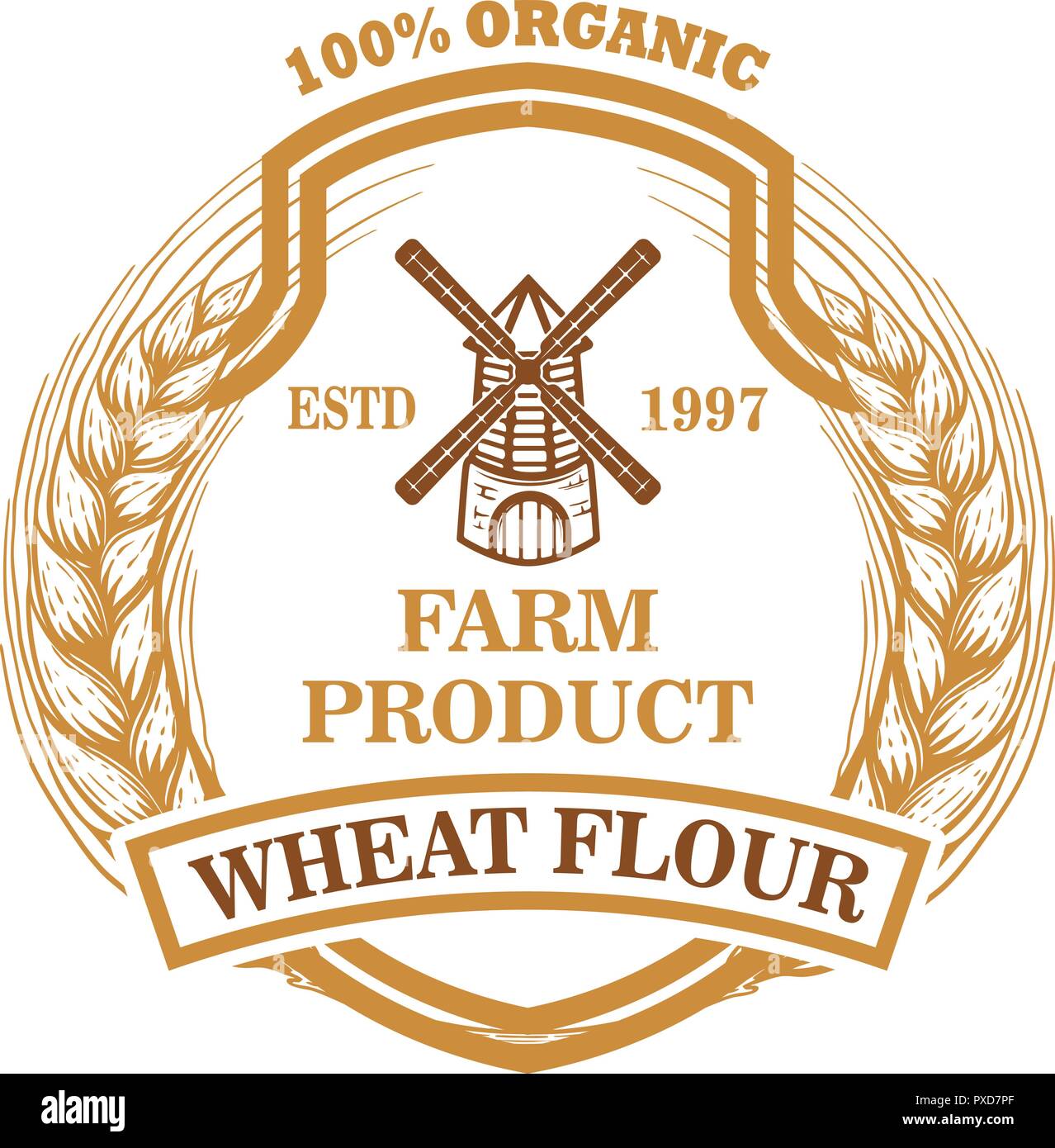 Mehl von Weizen Etikettenvorlage mit Wind Mühle Design Element für Logo ...