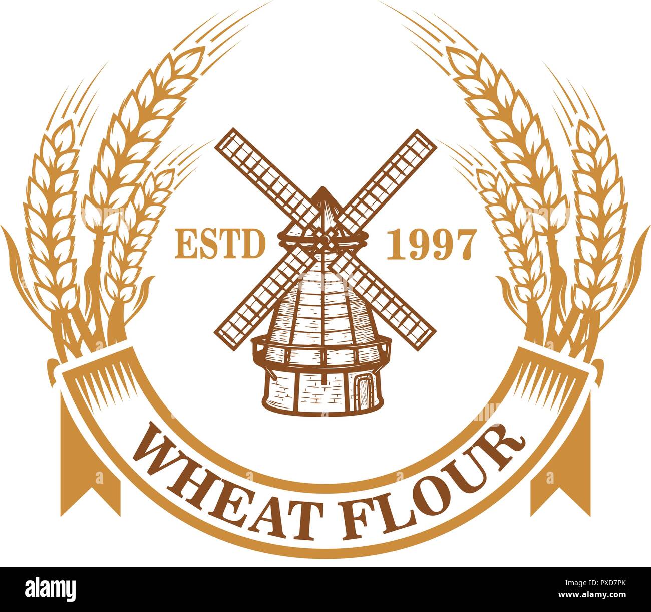 Mehl von Weizen Etikettenvorlage mit Wind Mühle Design Element für Logo ...