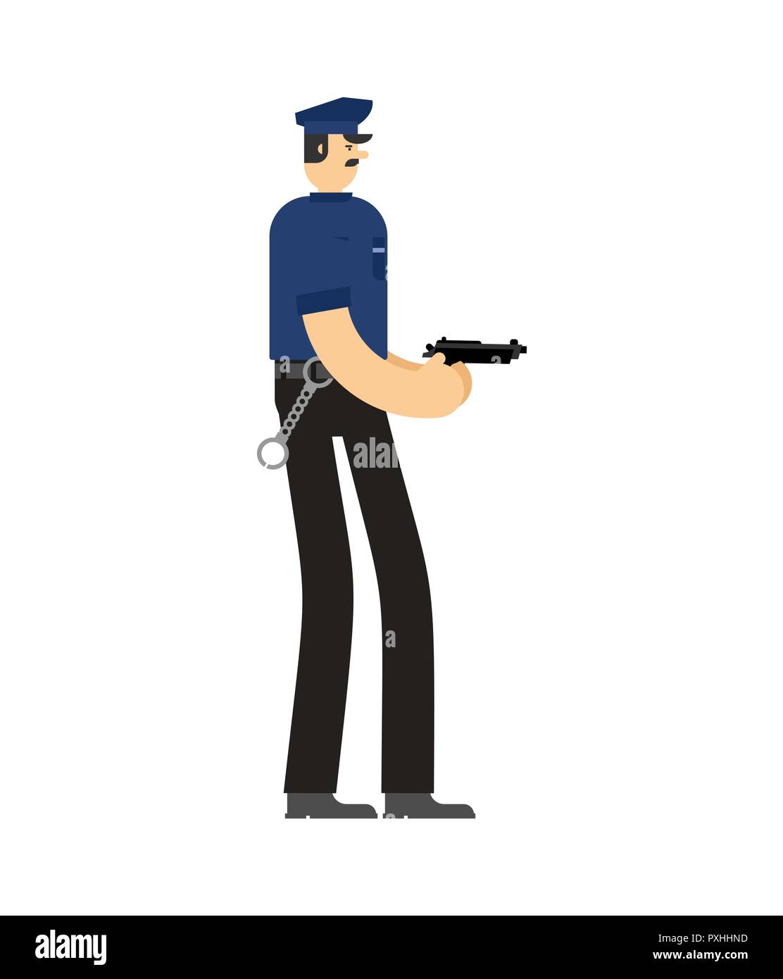 Polizist und Gewehr. Cop und Waffe. Offizier Polizei isoliert. Vector ...