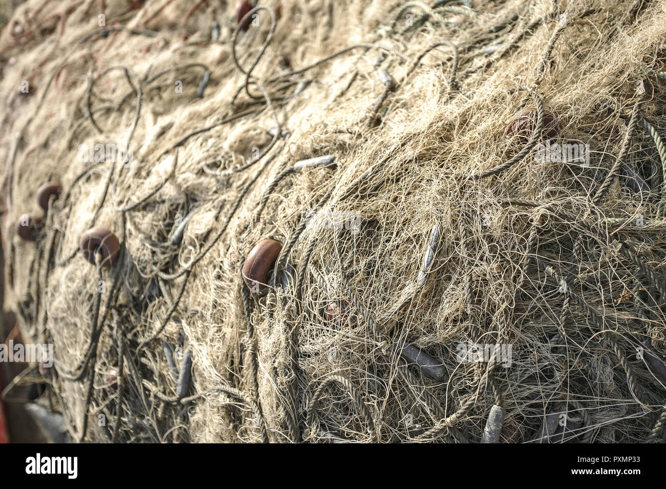 Fischernetz, Detail, Fischfang, Fischerei, Netze, Netz, Schwimmer ...