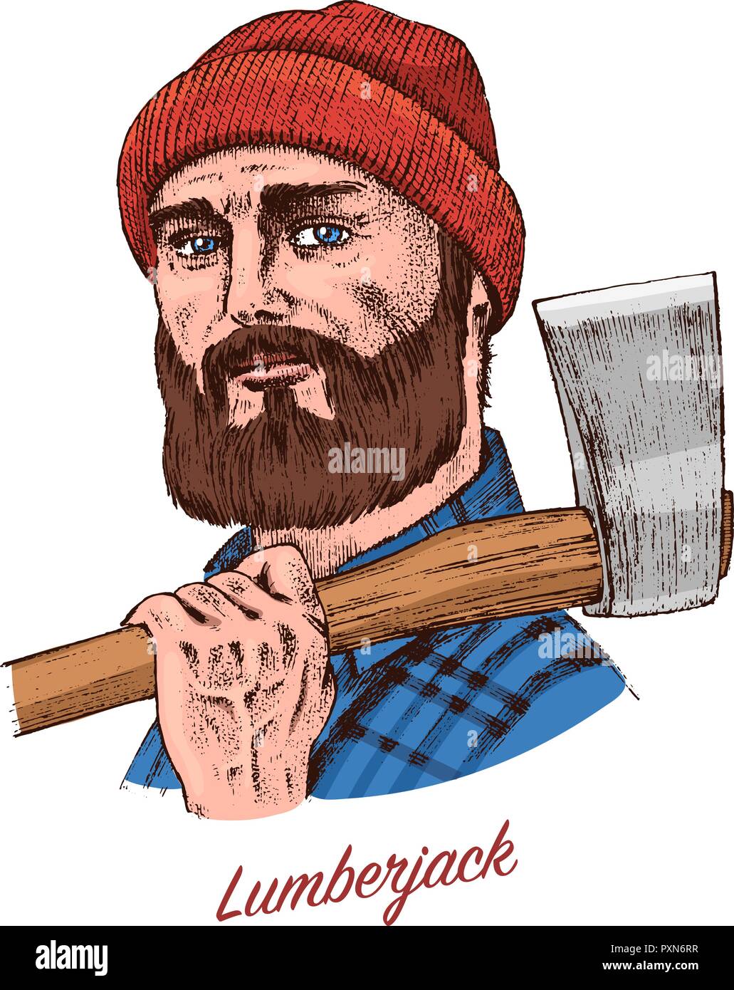 Holzfäller oder Holzhacker mit Axt. Traditionelle Mann mit einem Bart ...