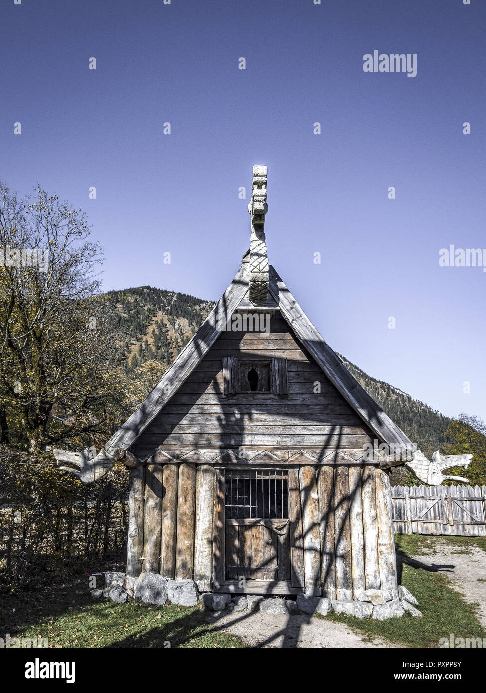 Wikingerdorf Flake, See Walchensee, Bayern, Deutschland Stockfotografie ...