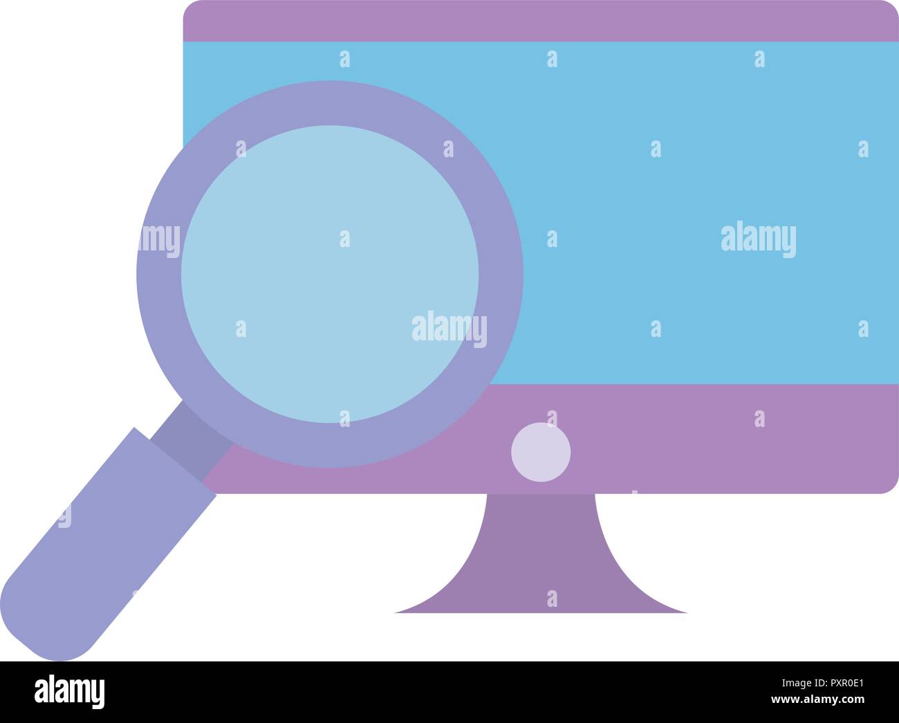 Computer und Lupe Symbol auf weißem Hintergrund, Vector Illustration ...