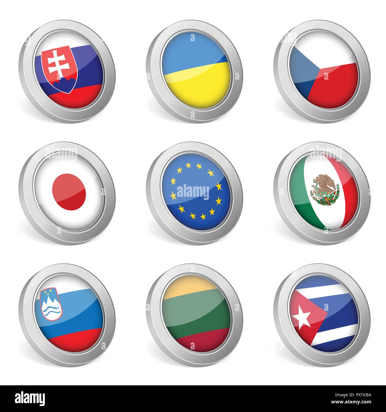 3D nationalen Flaggen-Icons auf weißem Hintergrund. Vektor-Illustration ...