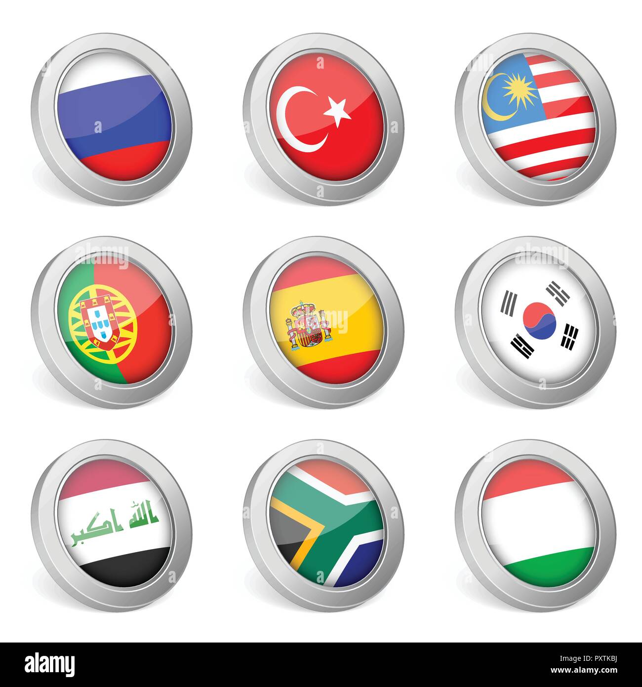 3D nationalen Flaggen-Icons auf weißem Hintergrund. Vektor-Illustration ...