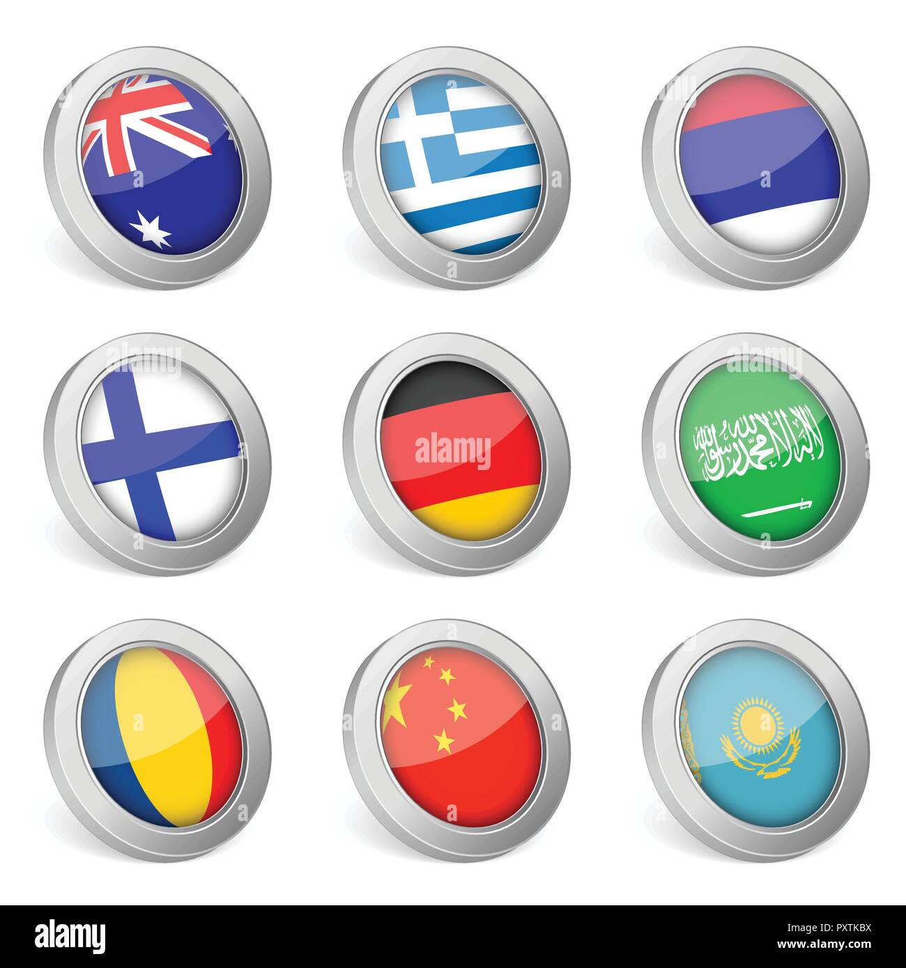 3D nationalen Flaggen-Icons auf weißem Hintergrund. Vektor-Illustration ...
