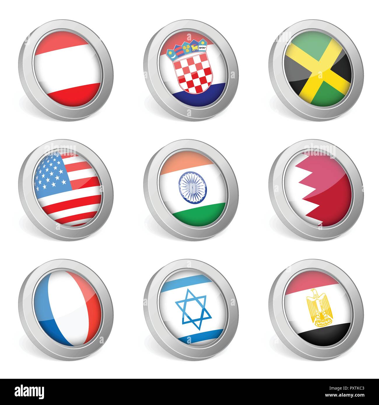 3D nationalen Flaggen-Icons auf weißem Hintergrund. Vektor-Illustration ...