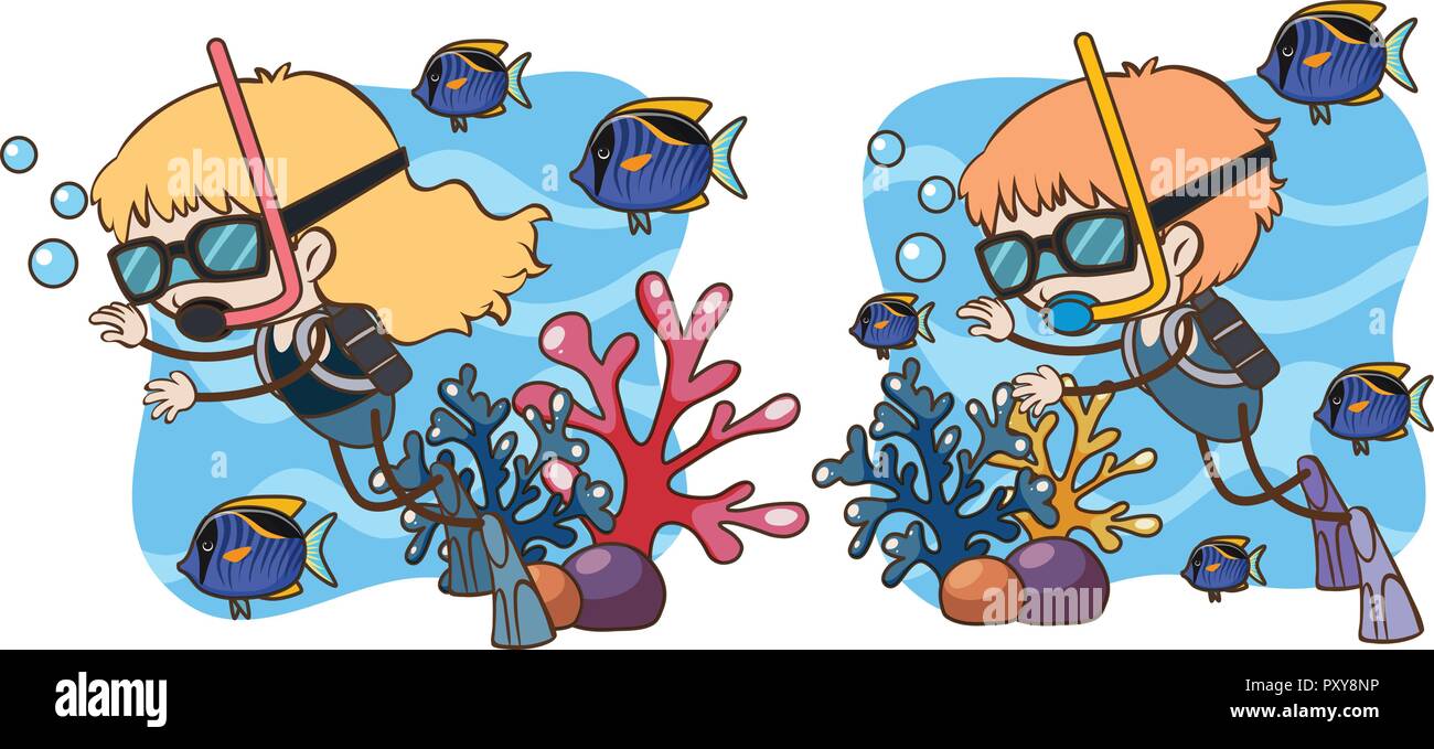 Cartoon illustration scuba diver girl -Fotos und -Bildmaterial in hoher ...