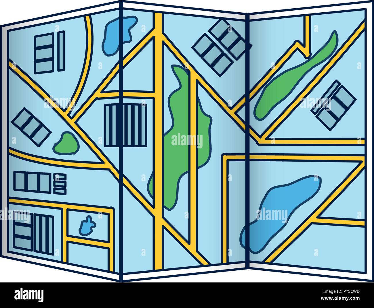 Gefaltete karte mit positionsmarkierung Stock-Vektorgrafiken kaufen - Alamy