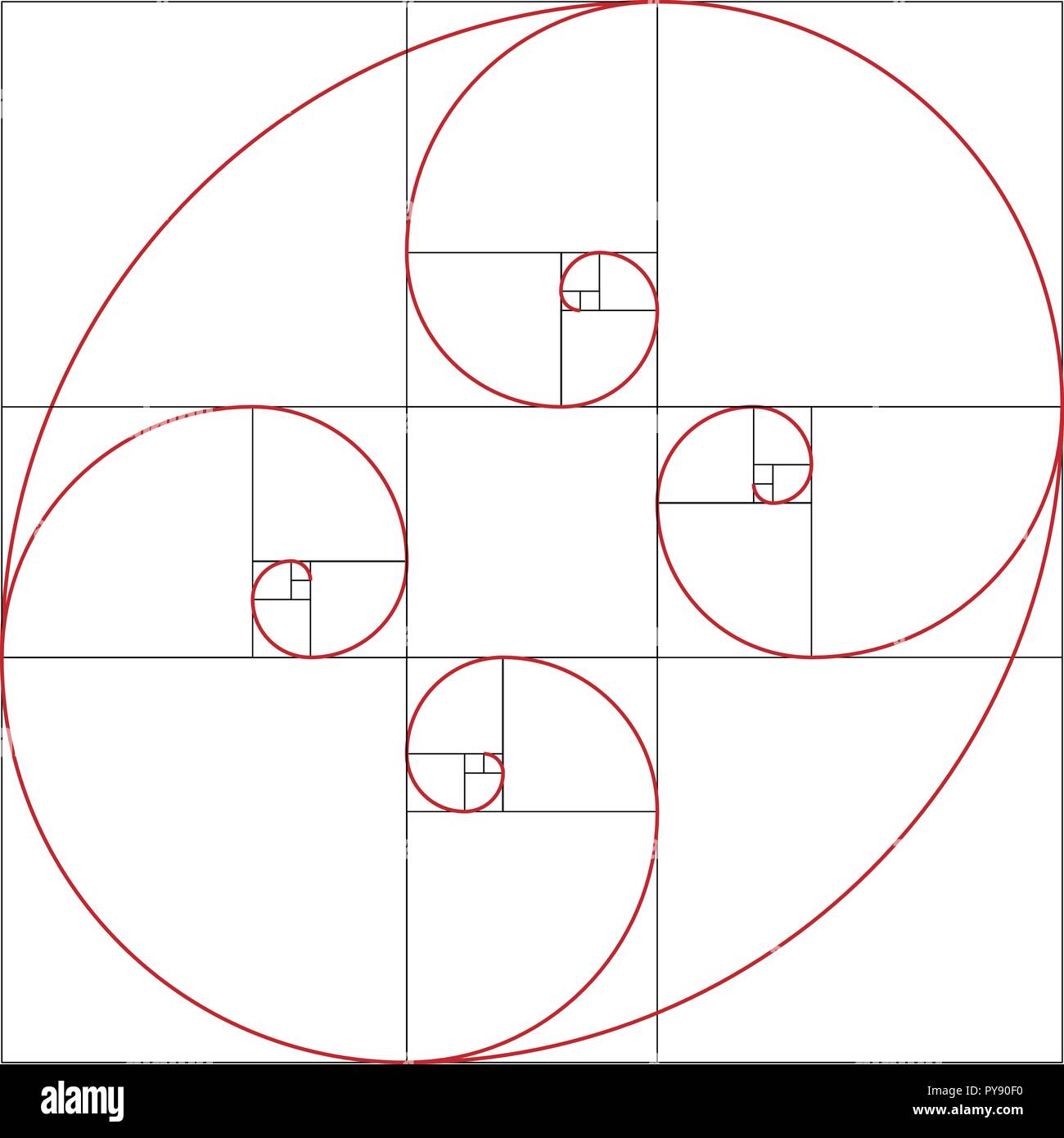 Bunte vektor Illustration von Fibonacci Spirale. Goldener Schnitt Stock ...