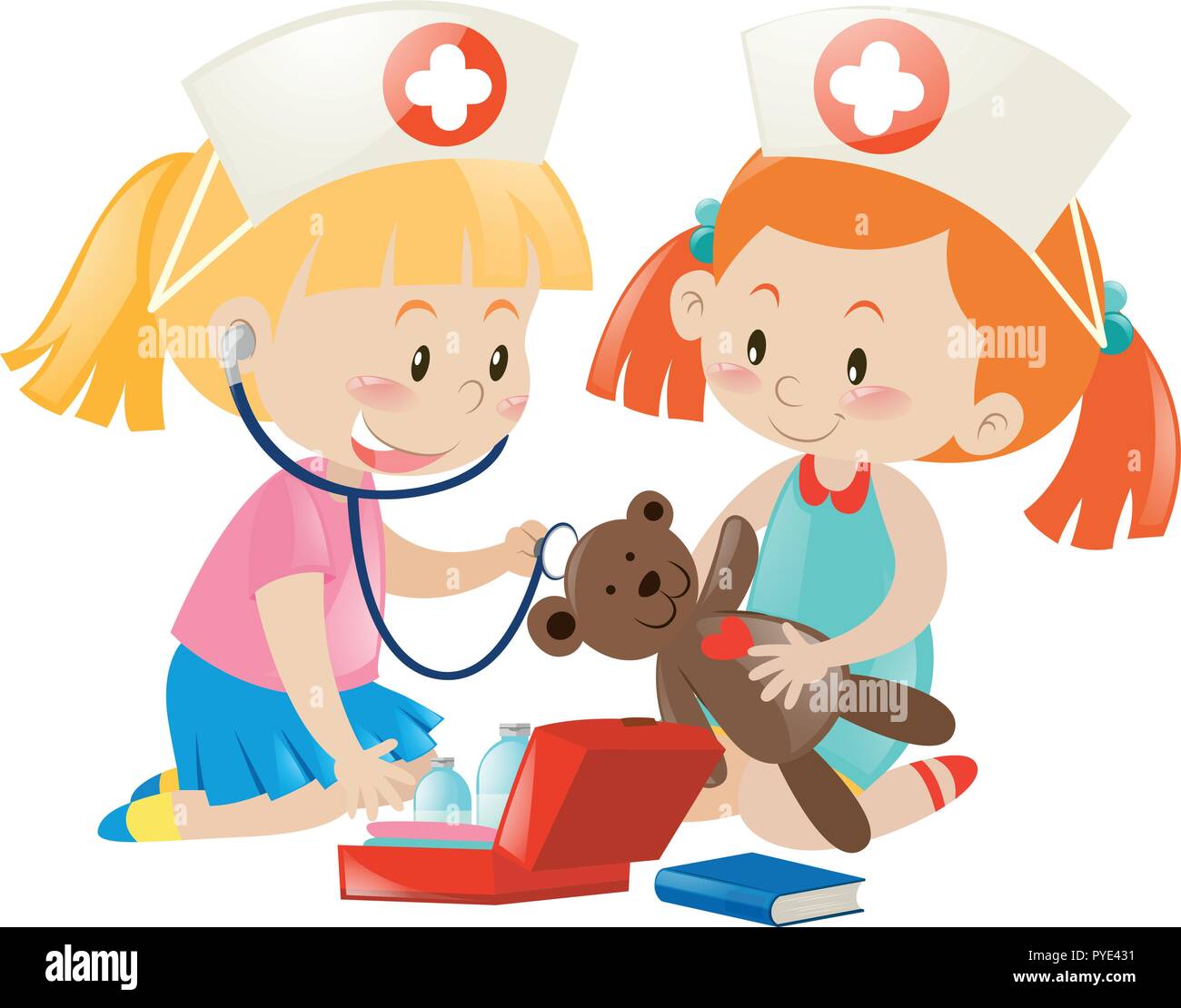 Kinder spielen Krankenschwester mit Puppe illustration Stock ...