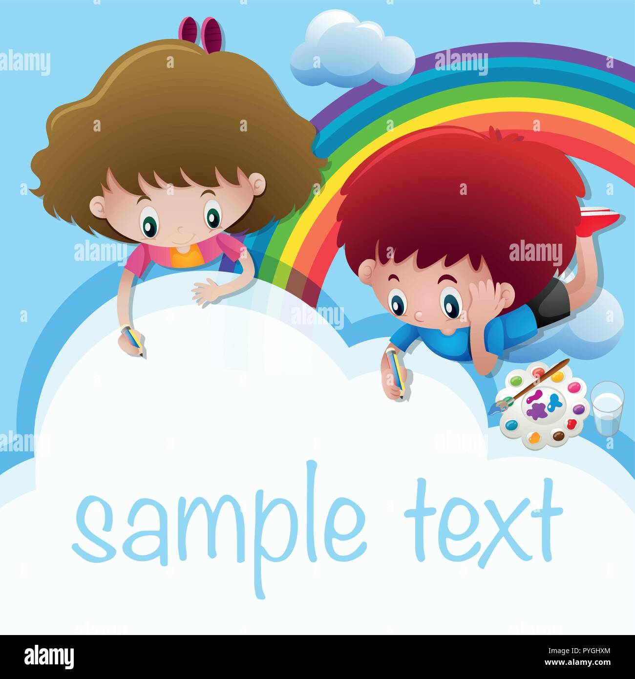 Mustertext Vorlage mit Kindern zeichnen Abbildung Stock-Vektorgrafik ...