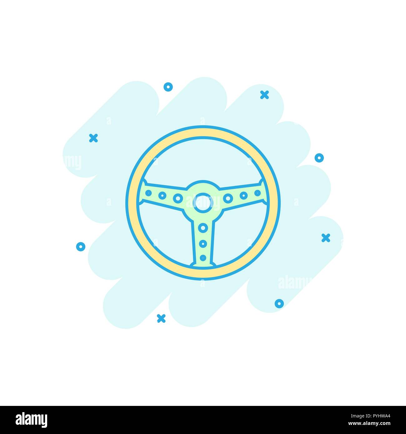 Vektor cartoon Lenkradsymbol im Comic-stil. Ruder rad Zeichen Abbildung ...