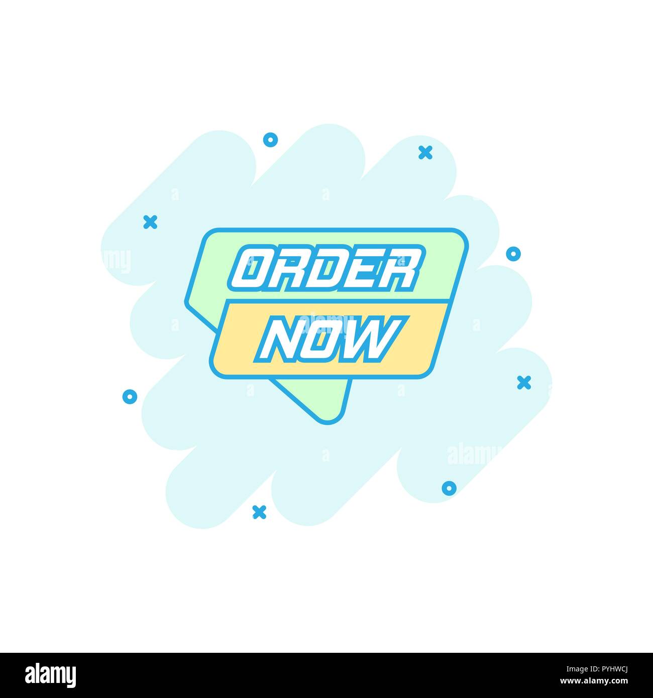 Vektor cartoon Jetzt bestellen banner Symbol im Comic-stil. Abzeichen ...