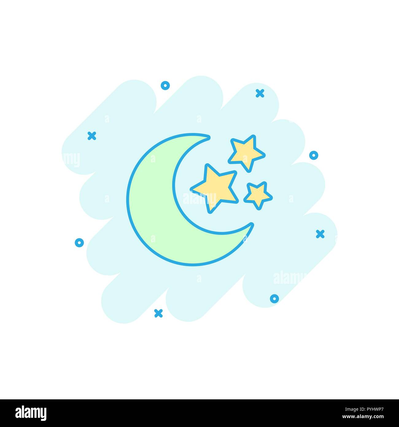 Vektor cartoon nächtlichen Mond und Sterne Symbol im Comic-stil. Lunar ...